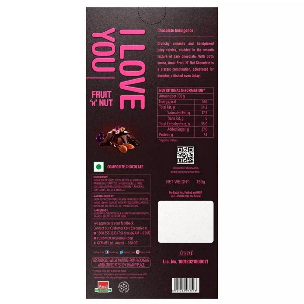 Amul Fruit N Nut Chocolate I Love You 150g | Sinin